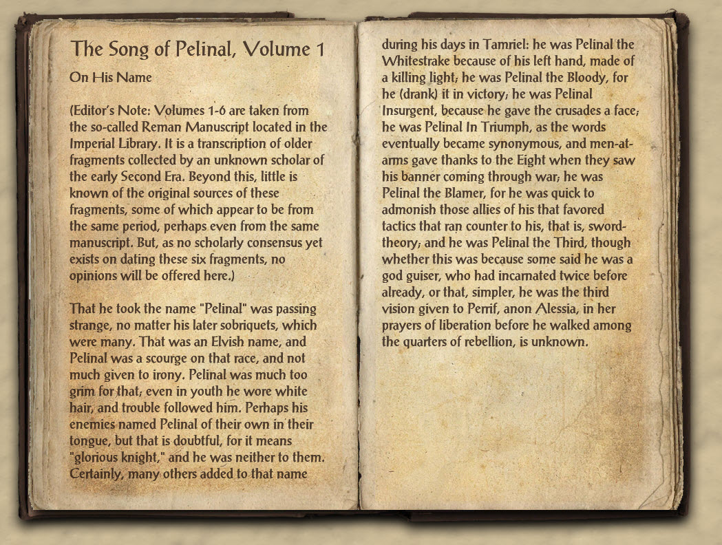 ESO Fashion | The Song of Pelinal, Volume 1 (Elder Scrolls Online)